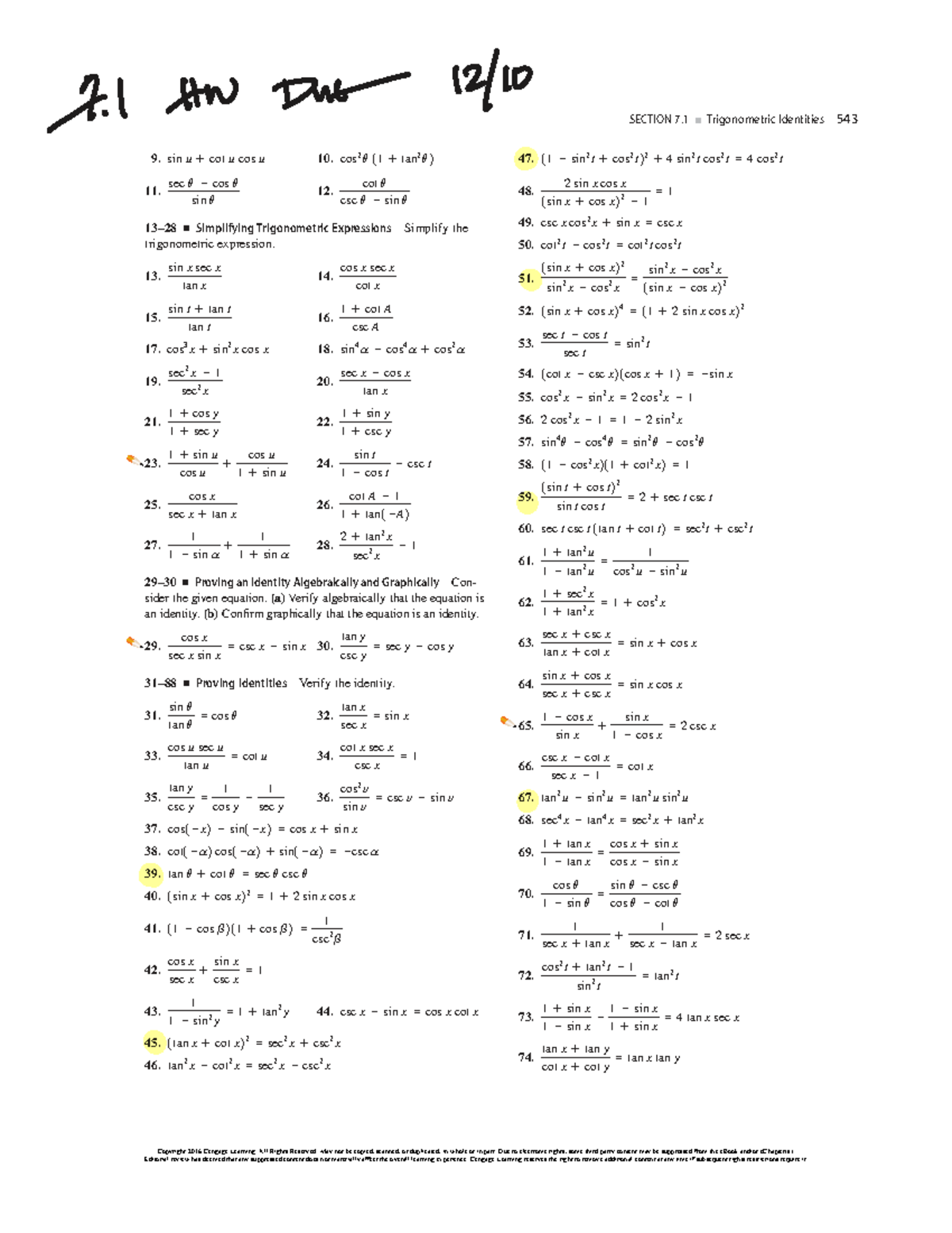Trigonometric Identities and Simplifications - Math 7.1 Homework 2 ...