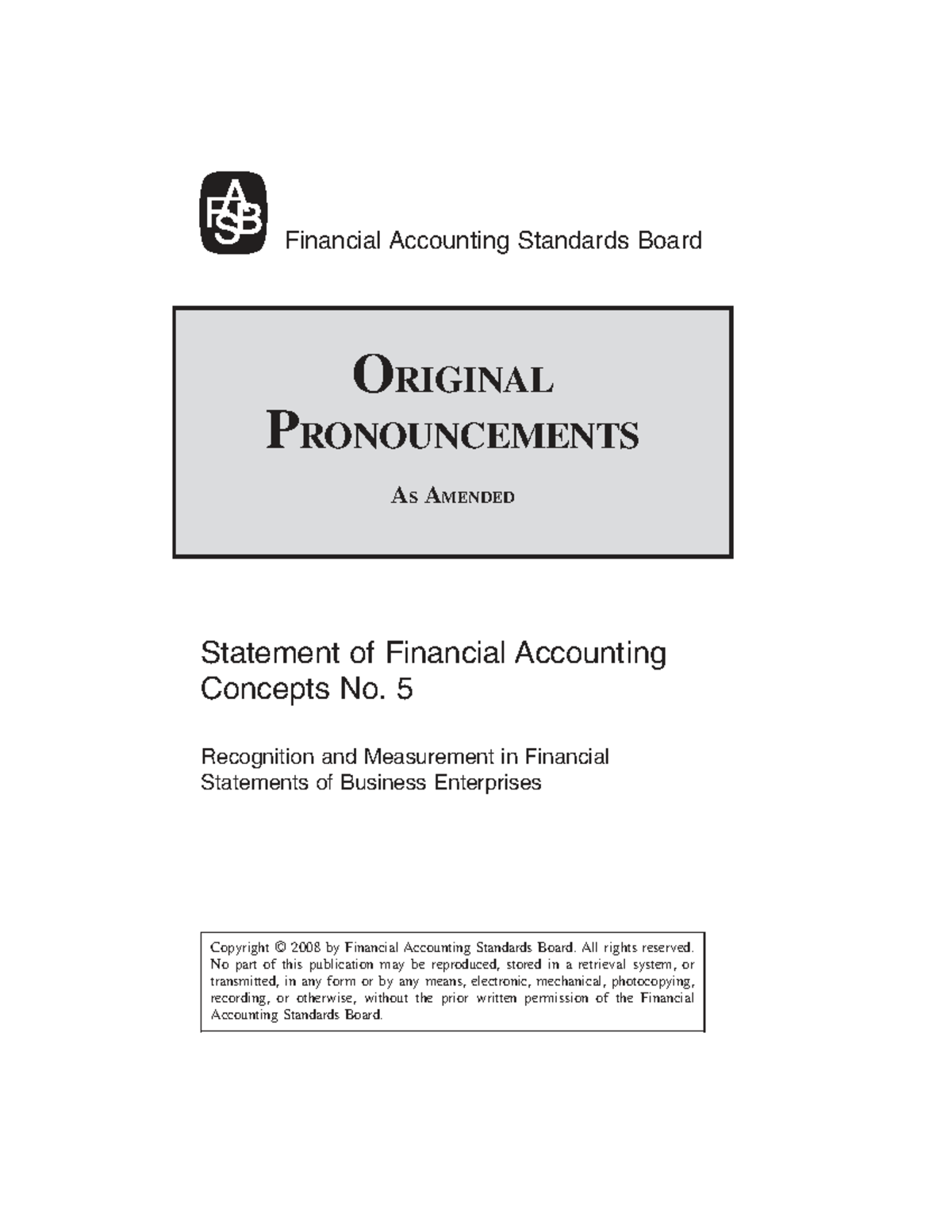 FASB SFAC 5: Recognition & Measurement in Financial Statements - Studocu