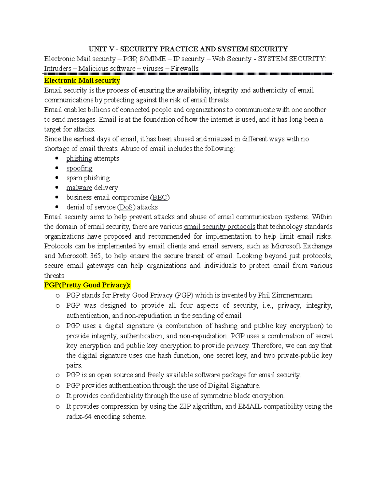 Unit 5 Keynotes Unit 5 Notes Unit V Security Practice And System Security Electronic Mail