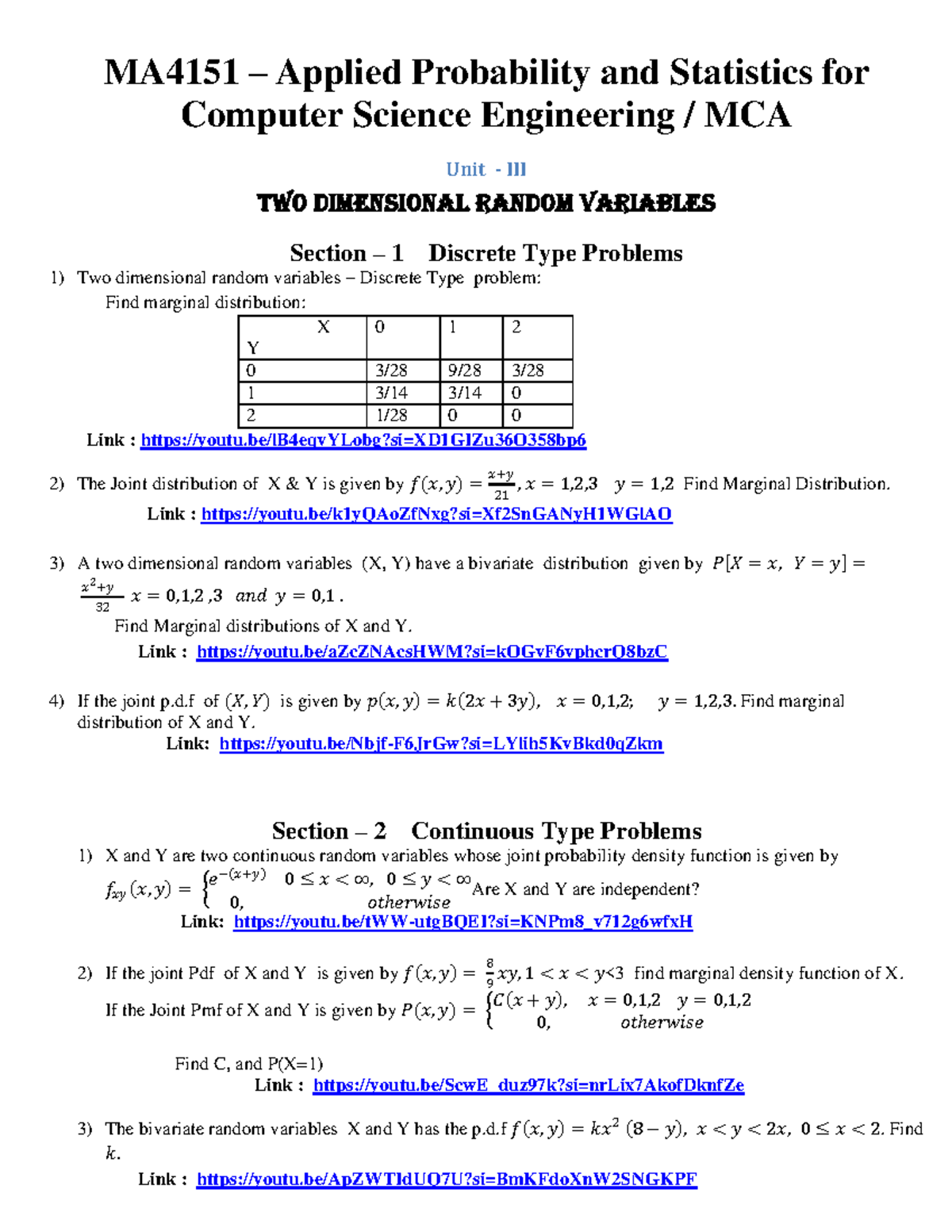 MA4151 Applied Probability & Statistics: Unit III Exam Prep Guide - Studocu