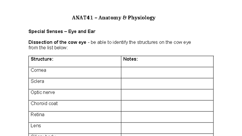 ANAT41 - Special Senses: Eye and Ear Dissection Notes - Studocu