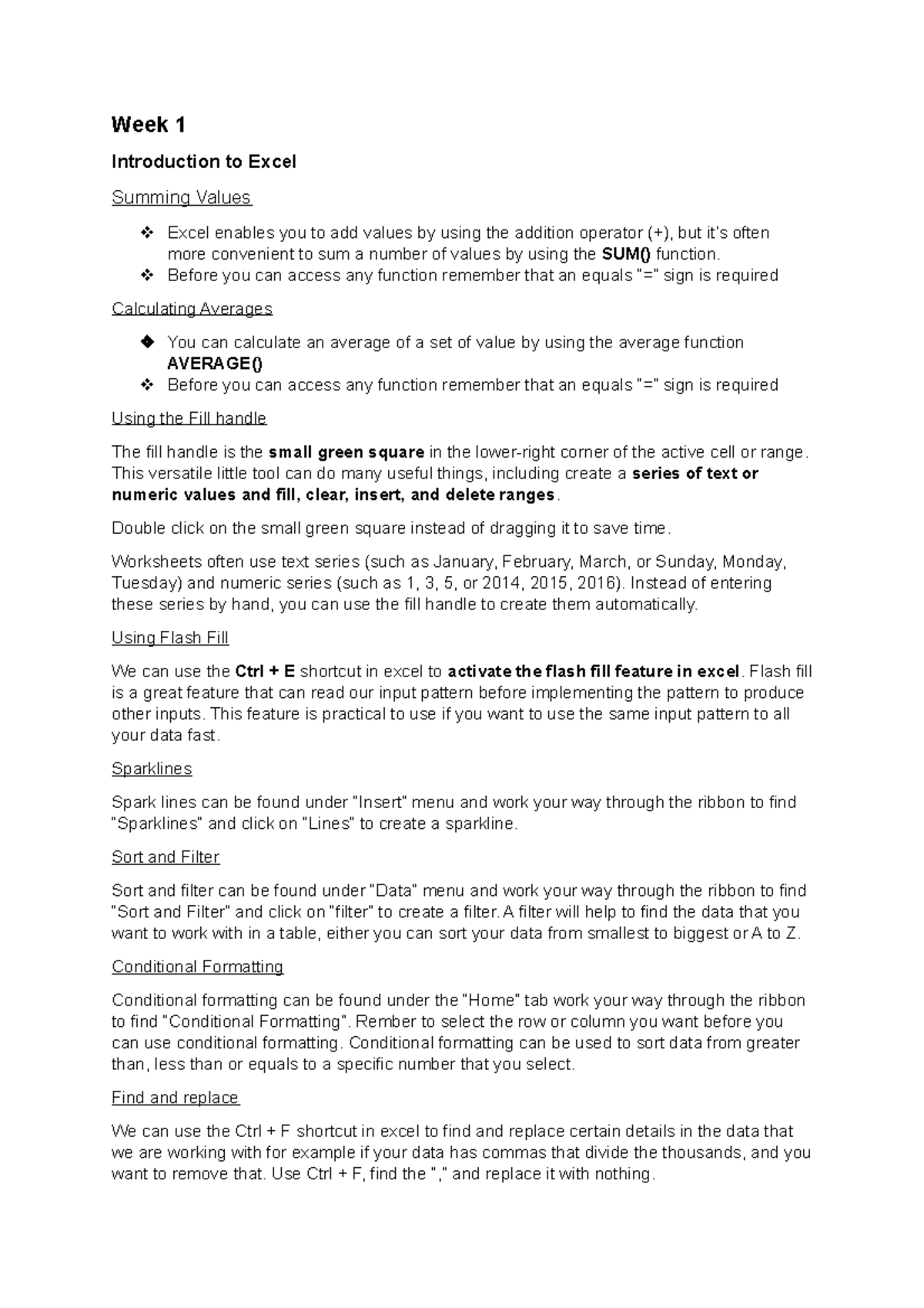 4IR Accounting - Summary of Excel Functions and Techniques - Studocu