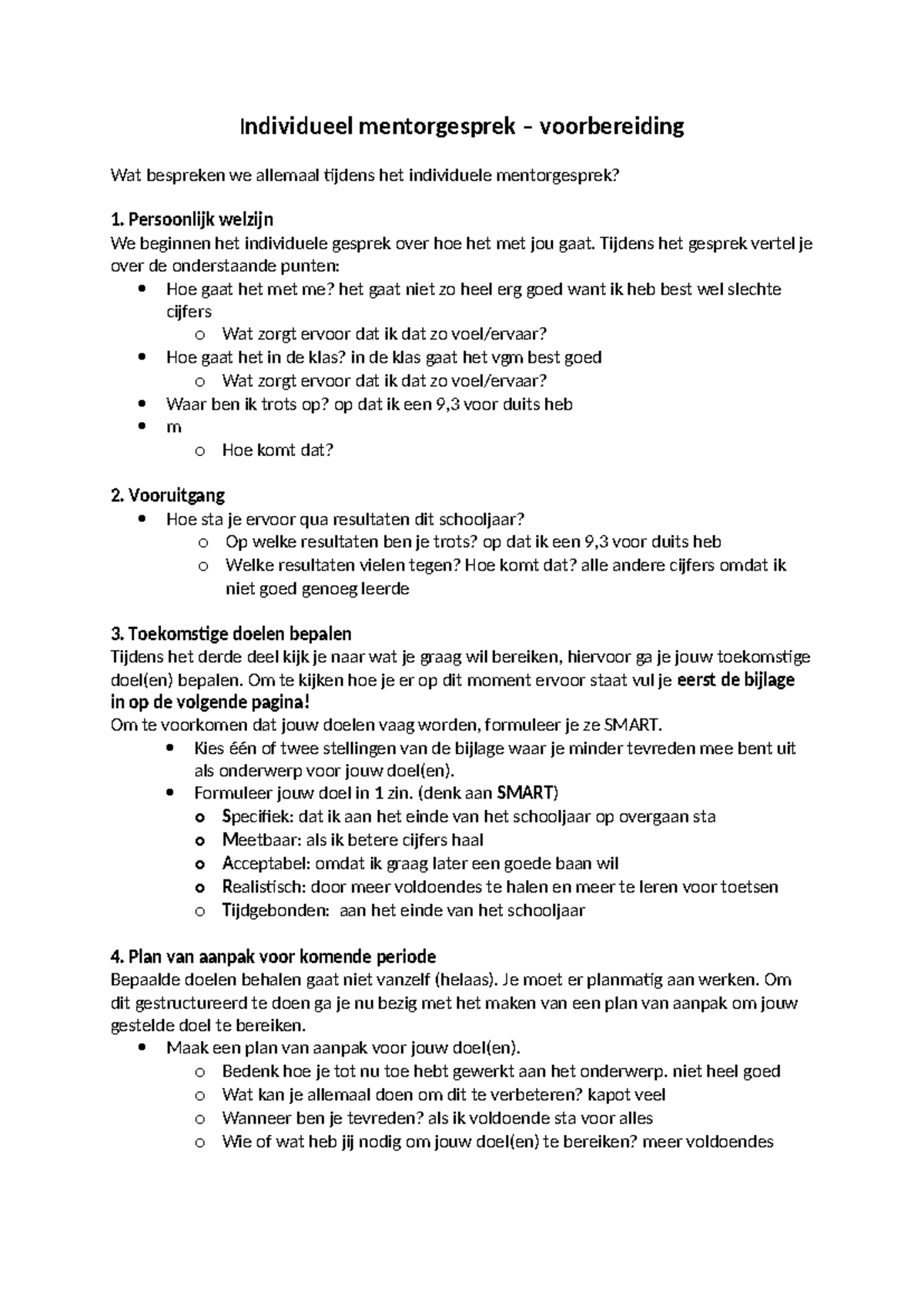 Voorbereiding Individueel Mentorgesprek: Cijfers en Doelen Formuleren ...