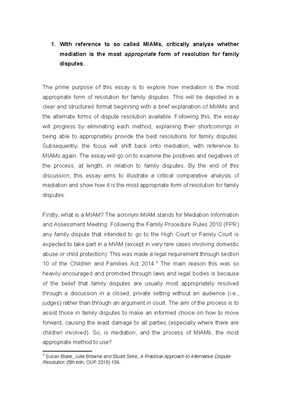 Adr essay - With reference to so called MIAMs, critically analyse ...