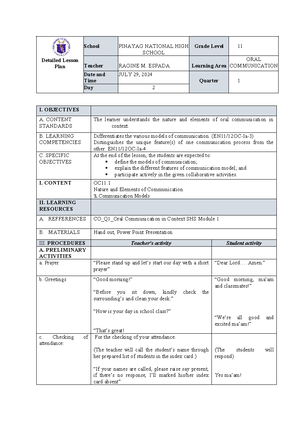 DLP: Reading and Writing Skills - Grade 11 Lesson Plan (Week 3) - Studocu