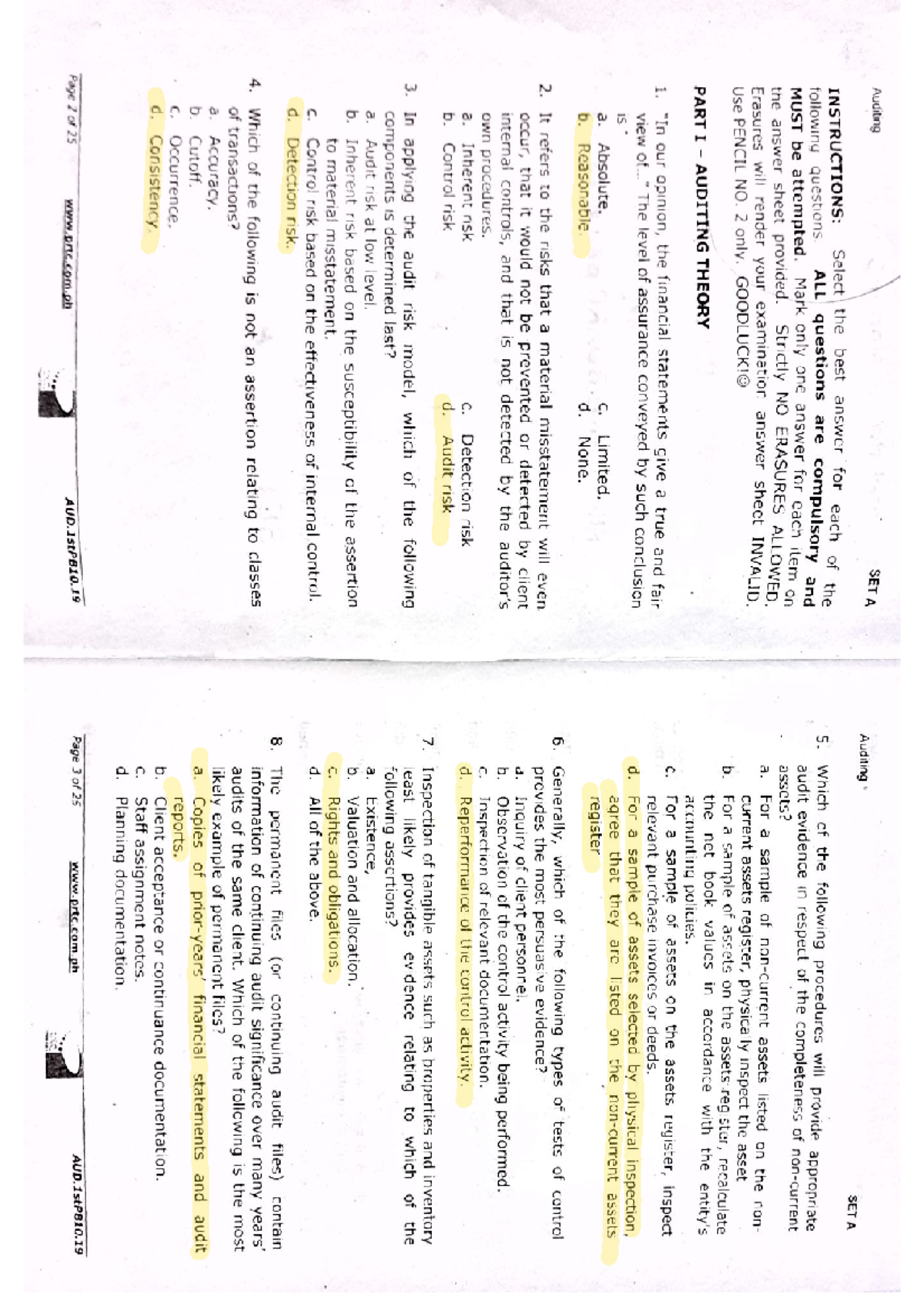 PRTC 2019 1st Pre Board AUDIT - BS Accountancy - Studocu