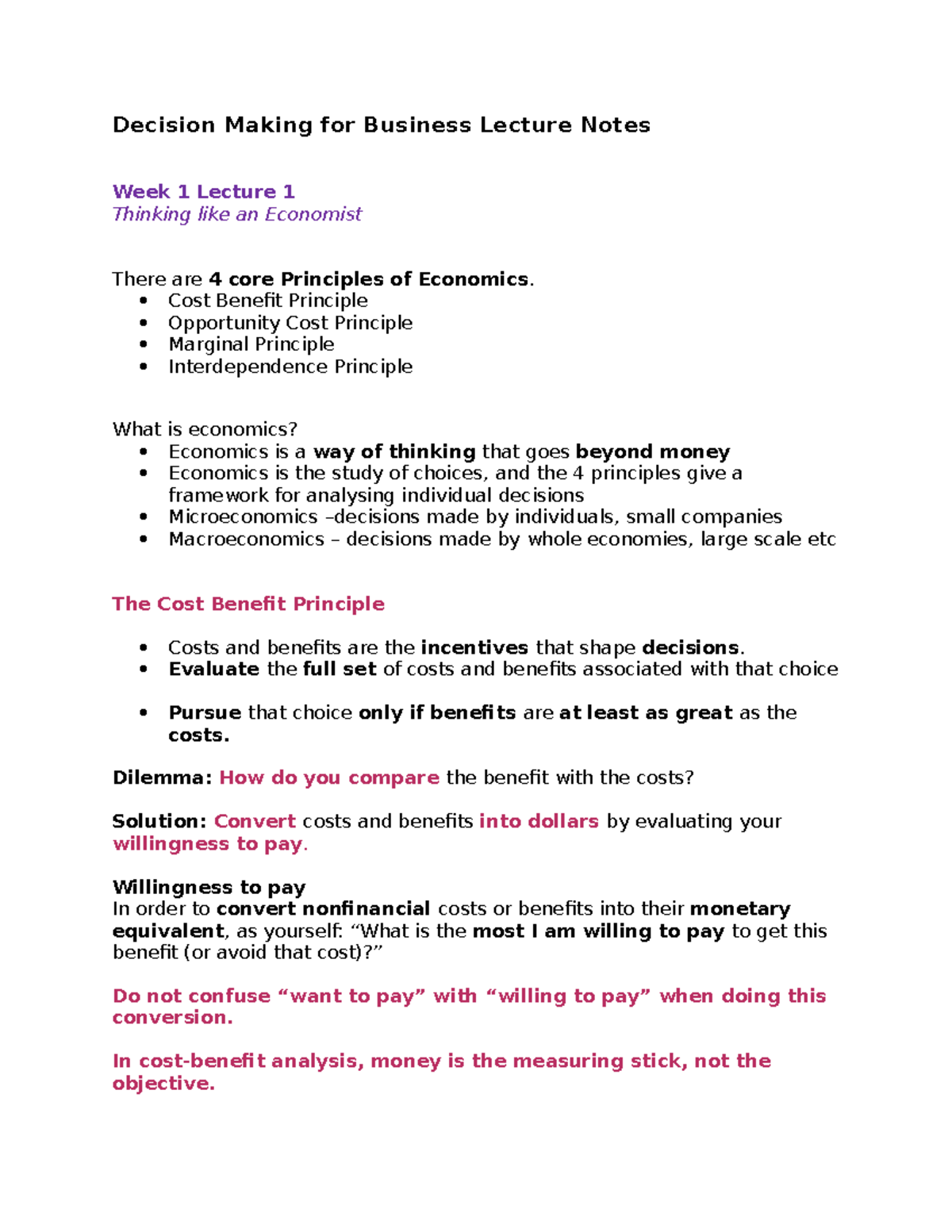 Decision Making for Business (DBS101) Lecture Notes: Week 1 Overview ...