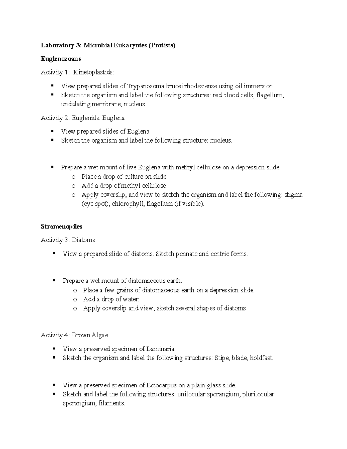 Pre Lab 3: Microbial Eukaryotes (Protista) Activities and Observations ...