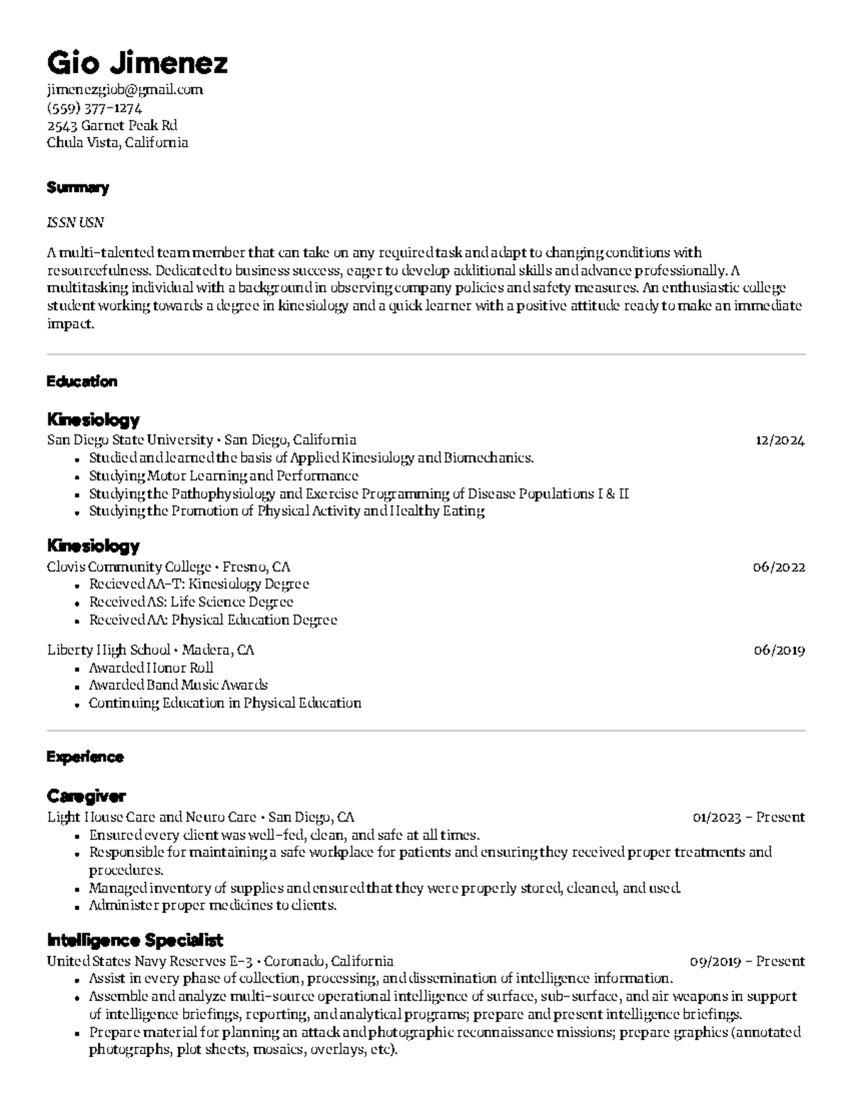New 2023 Resume - Summary ISSN USN A multi-talented team member that ...