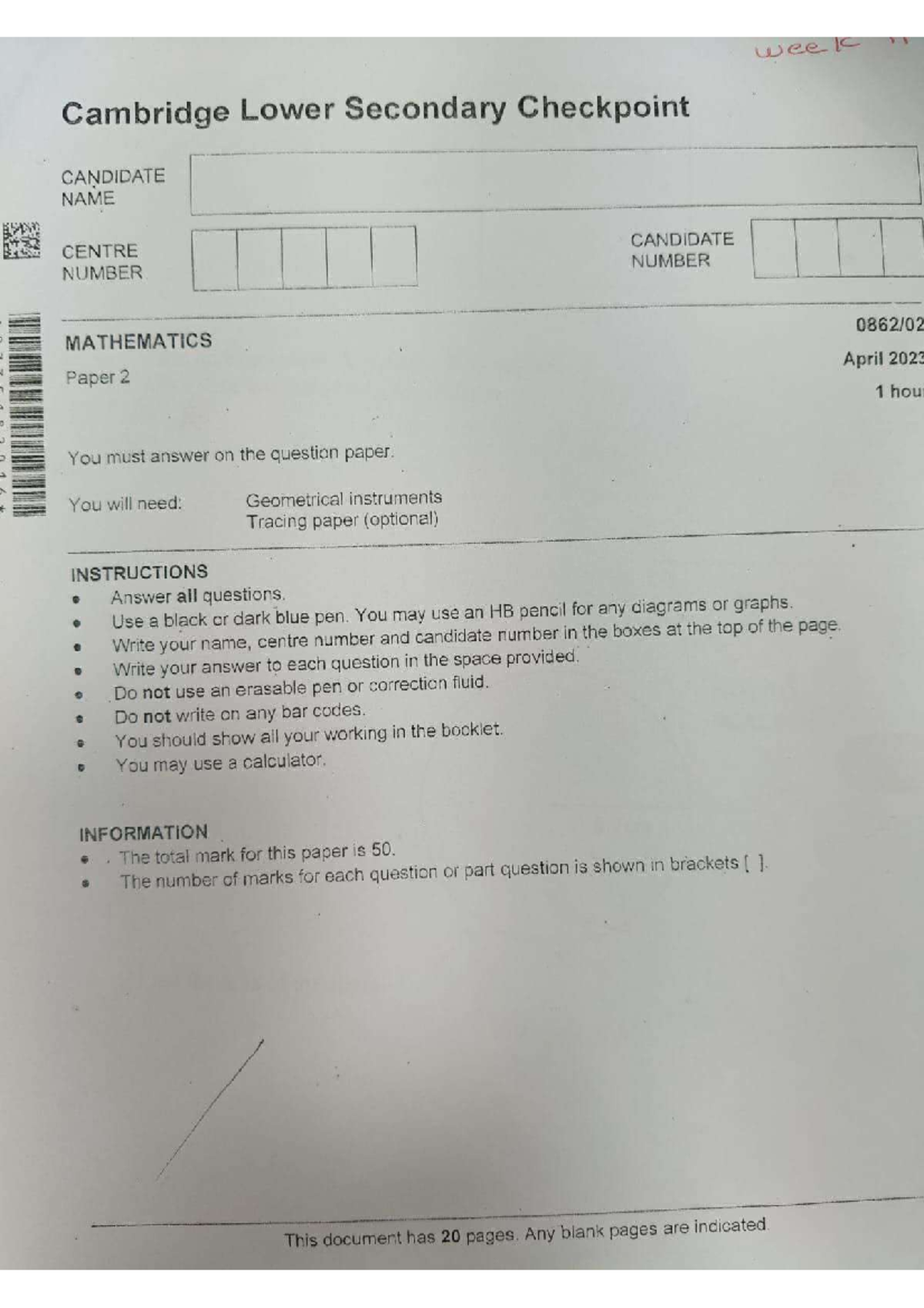 April 2023 Mathematics Checkpoint Paper 2 Key Answers - Studocu
