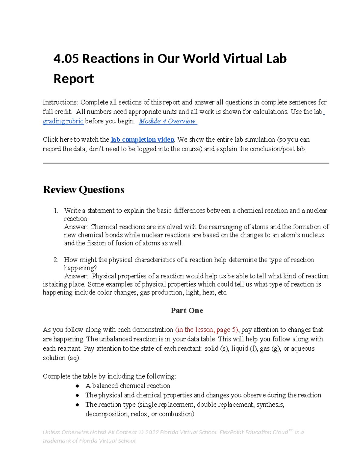 4.05 Reactions in Our World Lab Report: Observations & Types of ...