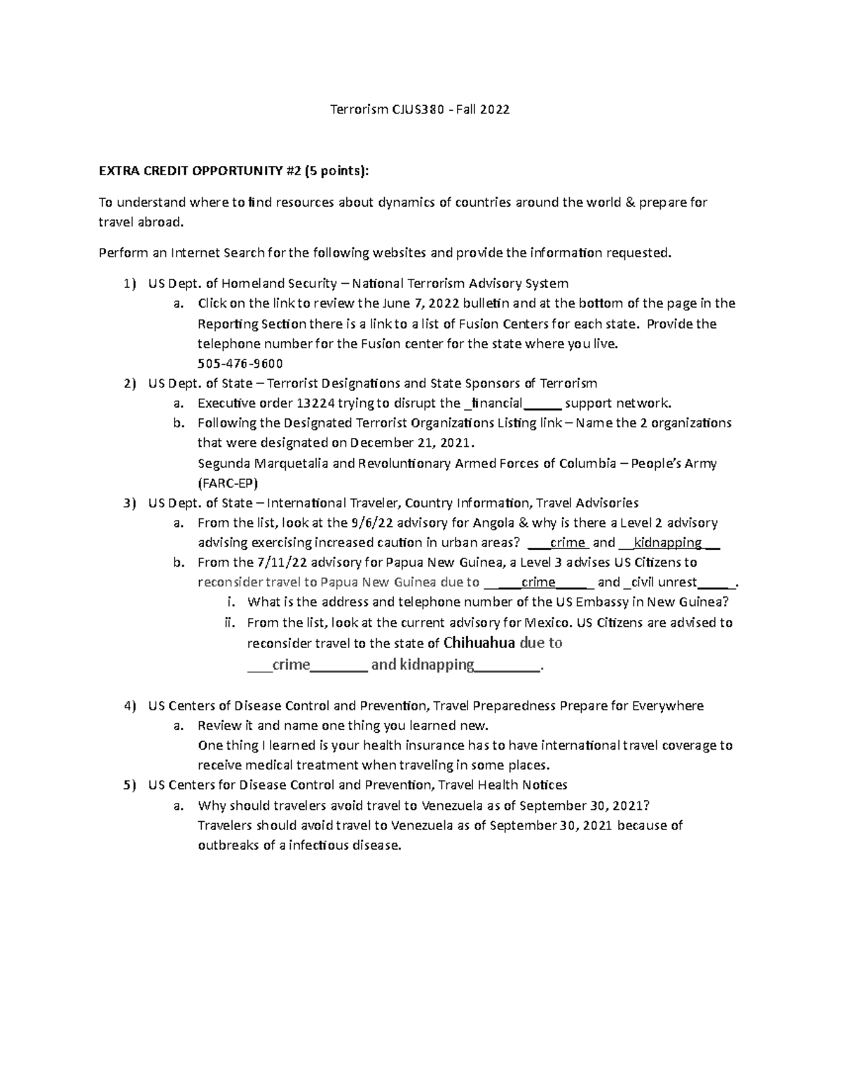 Extra+Credit copy - Terrorism CJUS380 - Fall 2022 EXTRA CREDIT ...