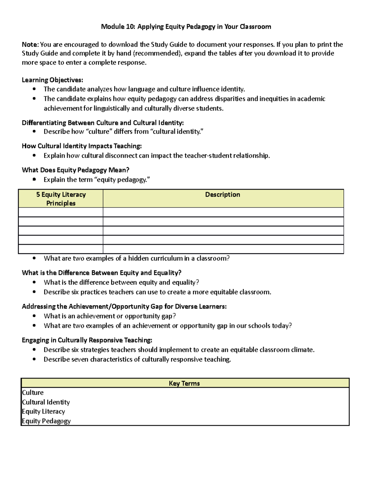 D096 d169 m10 study guide - Module 10: Applying Equity Pedagogy in Your ...