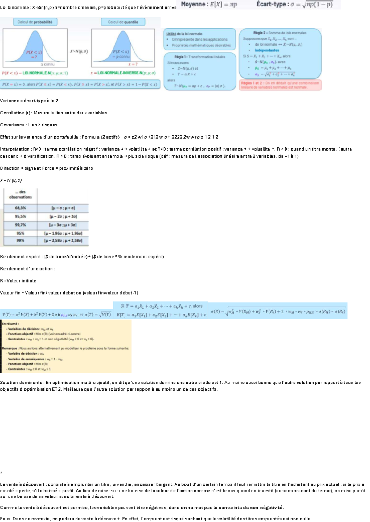 Corrélation (r) et Variance : Notes sur la Loi Binomiale - Studocu
