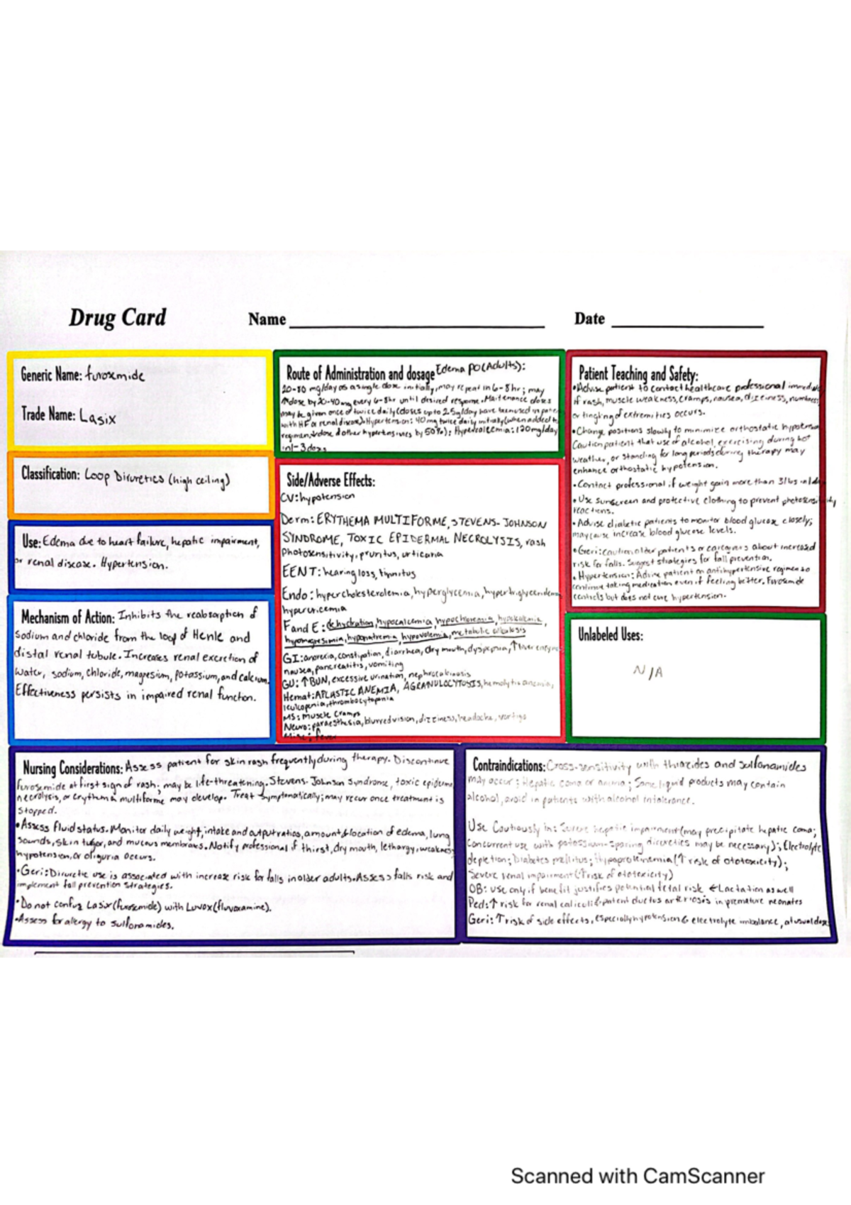 Drug cards unit 8 - NSG 124 - Studocu