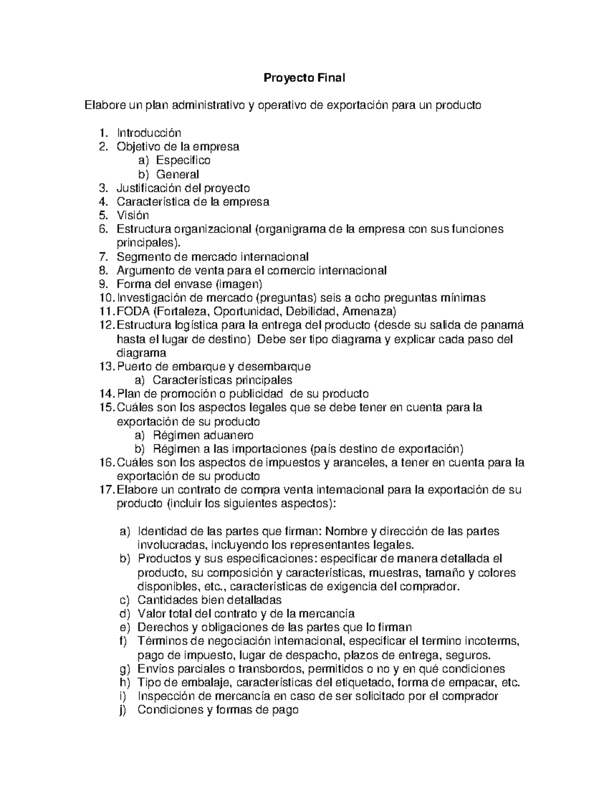 Proyecto Final: Plan de Exportación y Logística para Producto 1 - Studocu