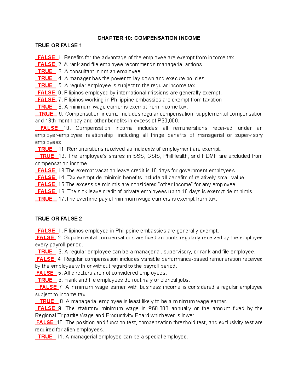 Group 4 - CHAP 10 - Income Tax Key and True/False Review - Studocu