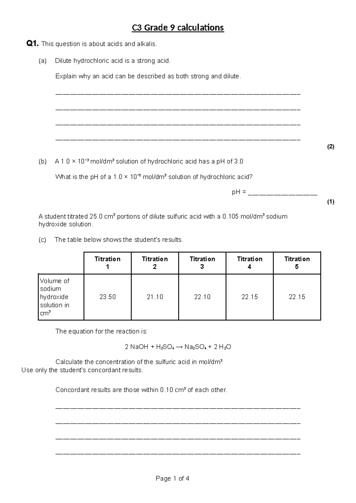 GCSE Chemistry Titration Questions for Grade 9 - Studocu