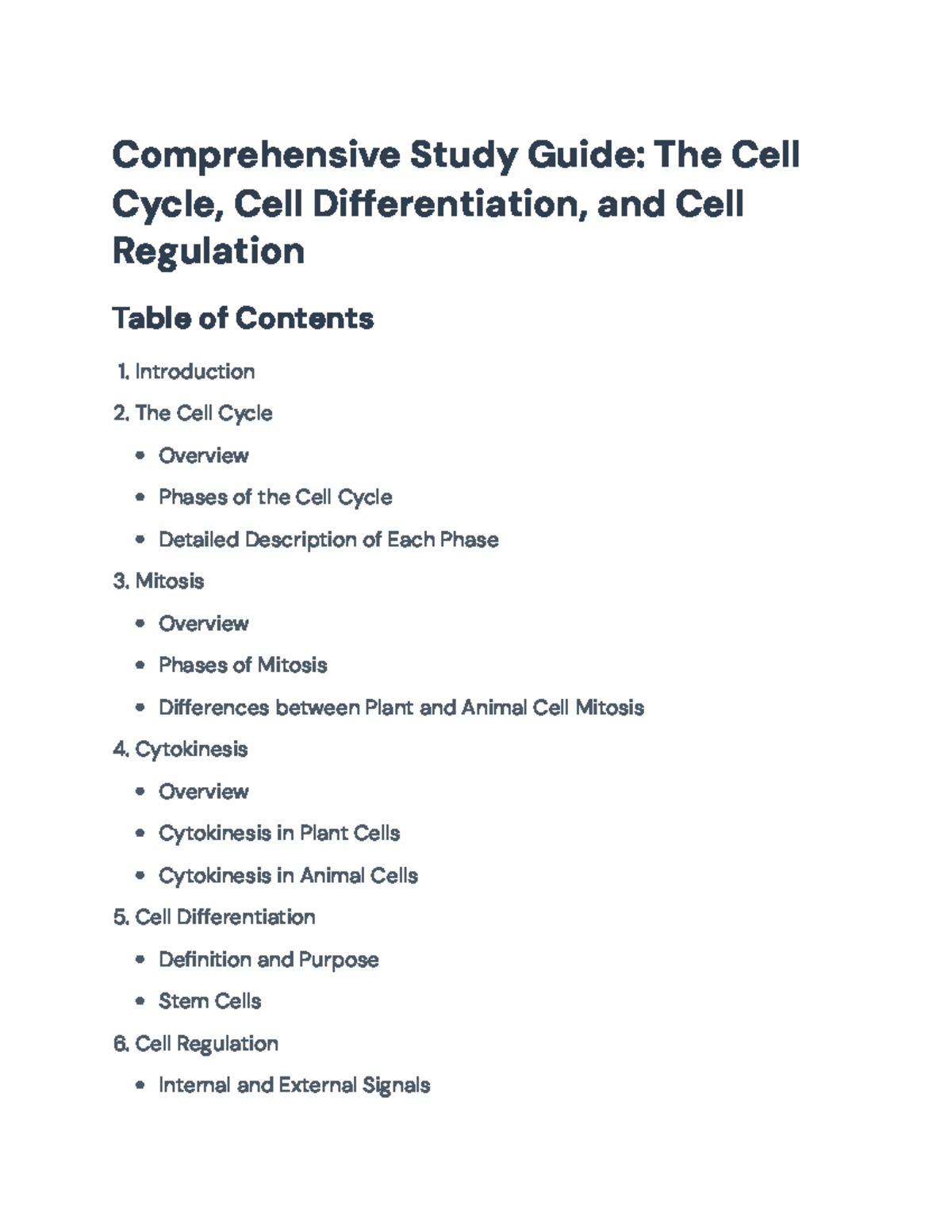 Comprehensive Study Guide on Cell Cycle, Differentiation & Regulation ...