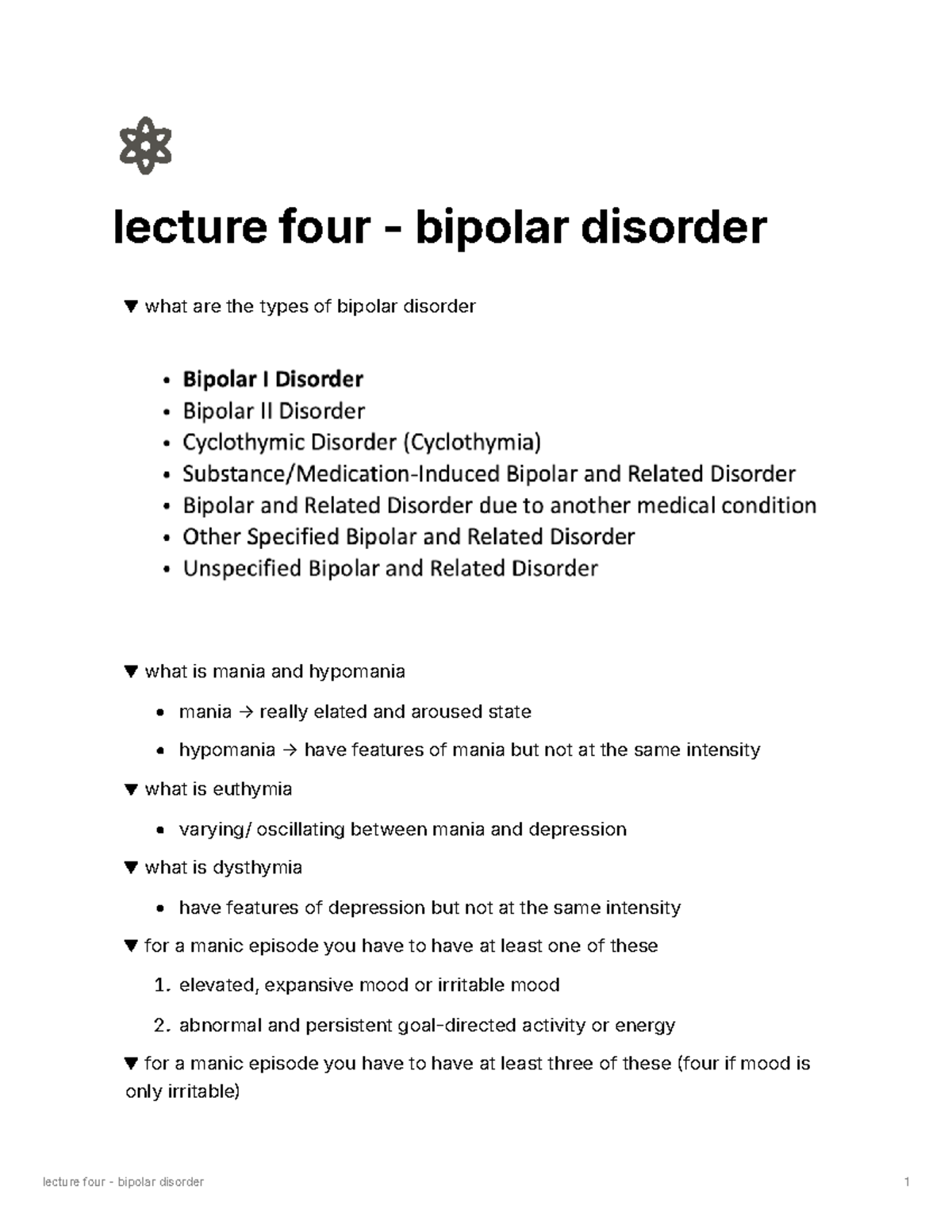 Bipolar disorder - hope this helps - lecture four - bipolar disorder ...
