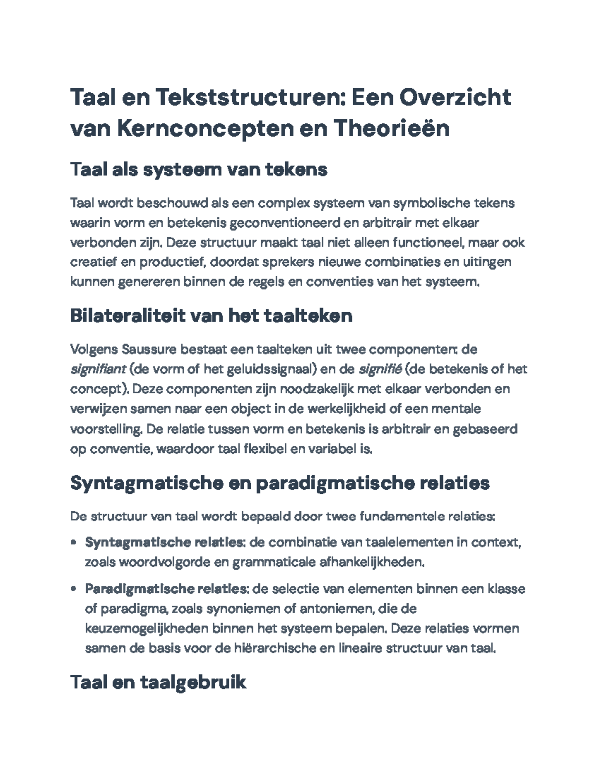 Taal en Tekststructuren: Kernconcepten en Theorieën Overzicht - Studocu