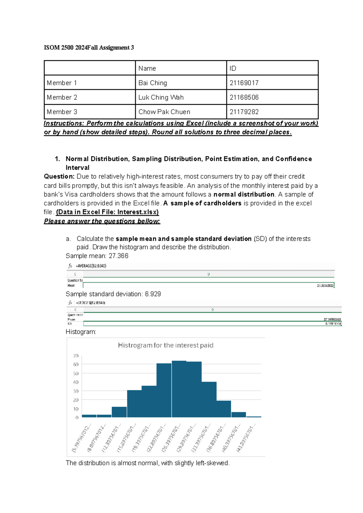 ISOM 2500 2024Fall Assignment 3: Normal Dist. & Regression Analysis - Studocu