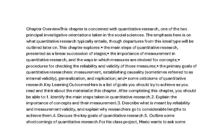SCS 101: Chapter Overview on Quantitative Research Methods - Studocu