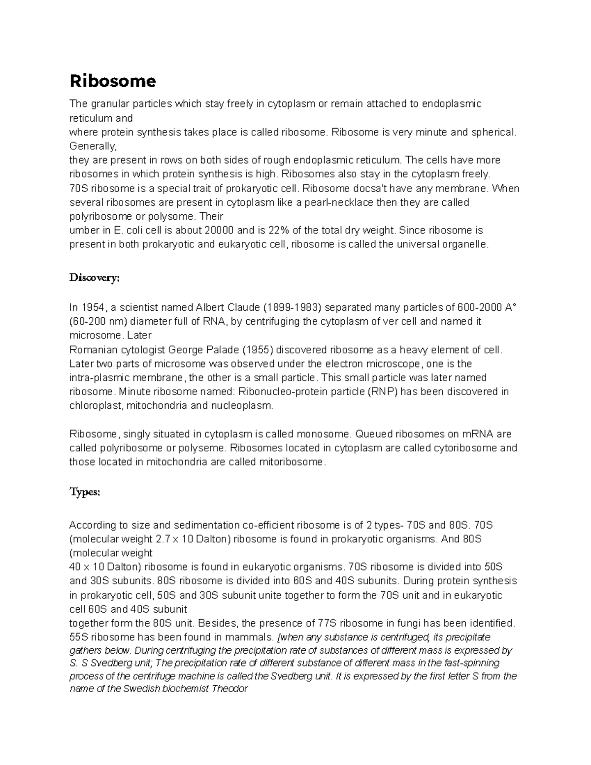 Ribosome: Key Concepts in Botany for Class 11 - Studocu