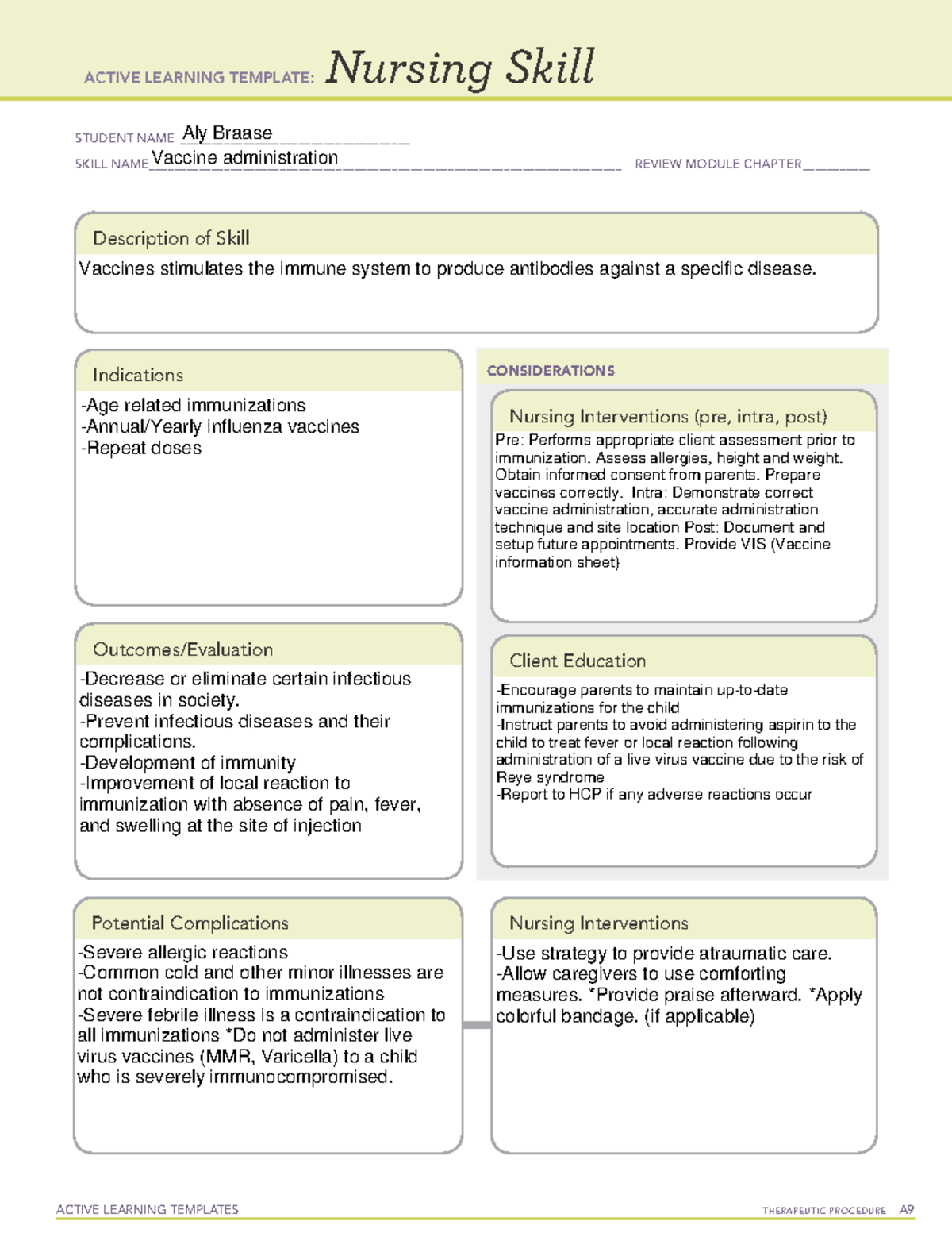 ATI Nursing Skill: Vaccine Administration Active Learning Template ...