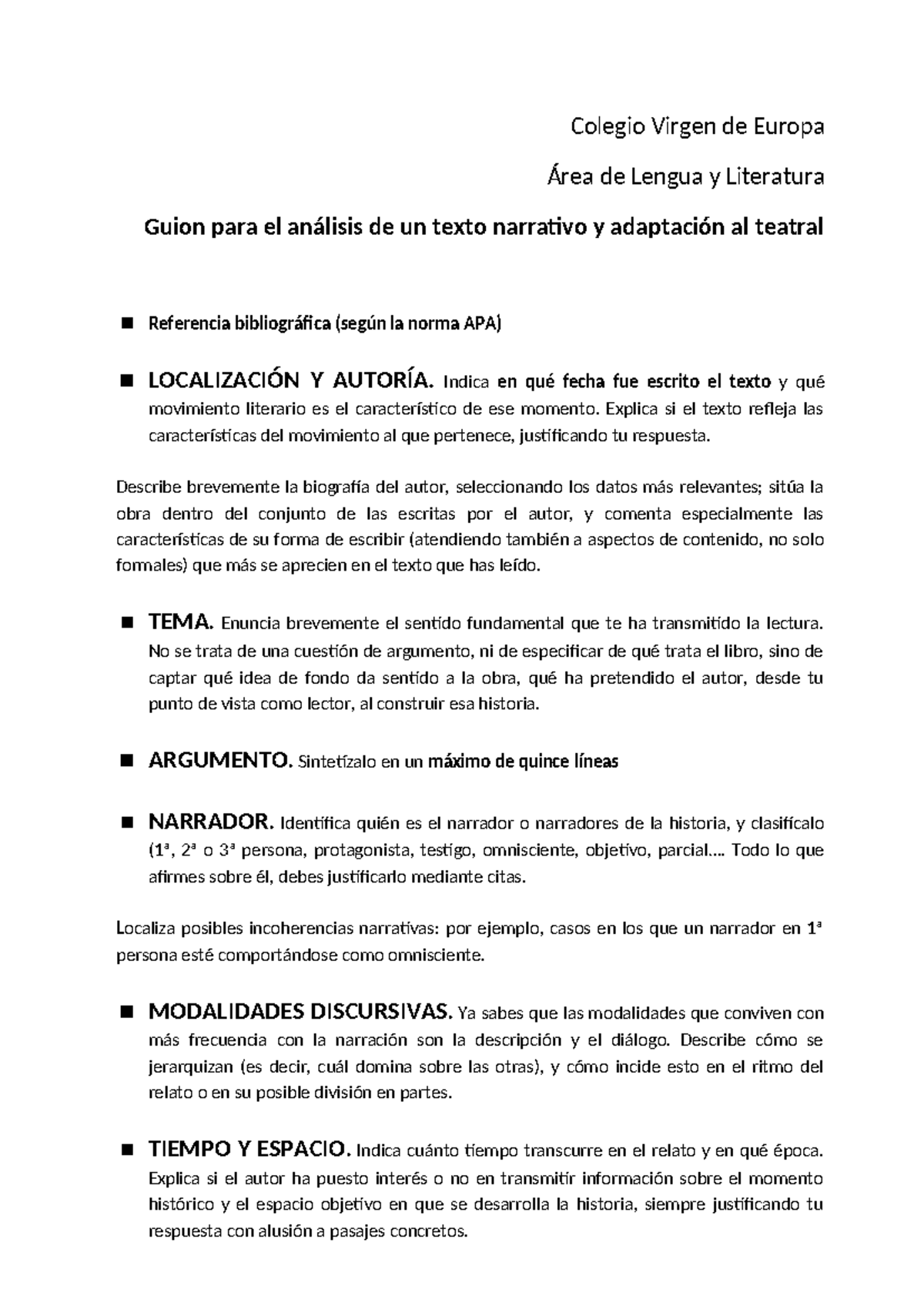 Guion para el Análisis Narrativo - Lengua y Literatura (Colegio Virgen ...
