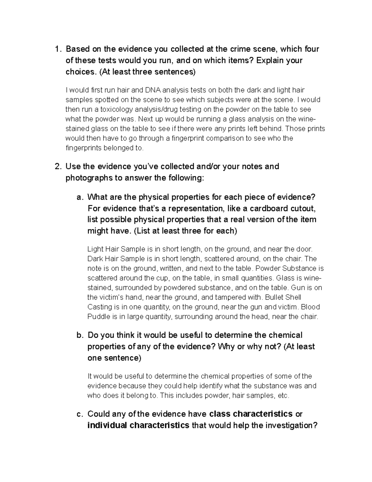 Unit 3 Activity: Evidence Analysis for Crime Scene Investigation - Studocu
