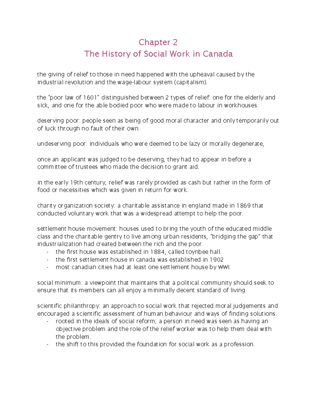 SCWK 1710 Chapter 2: The Evolution of Social Work in Canada - Studocu