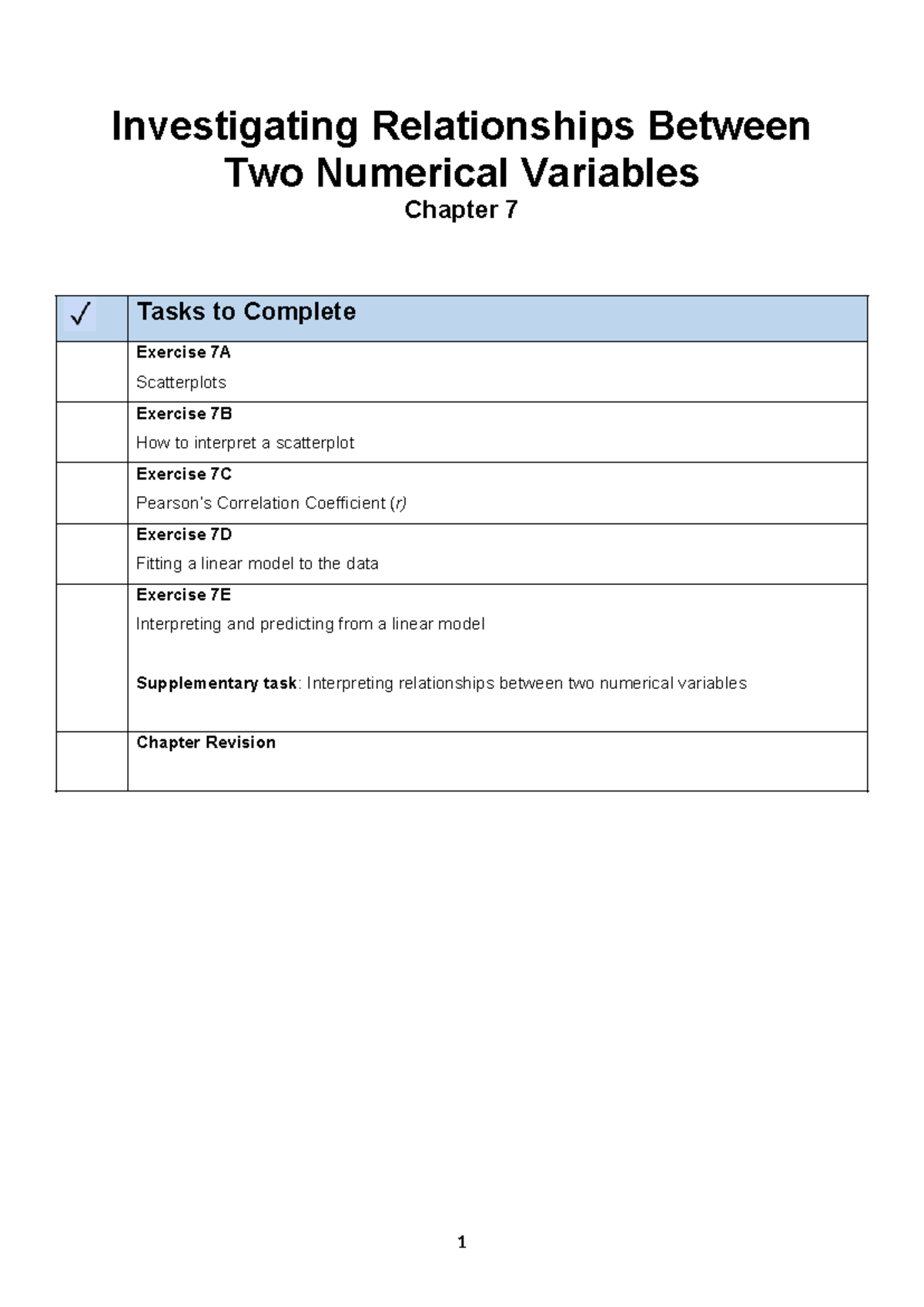 Chapter 7 Bivariate Data Student Notes 2023 - Investigating ...