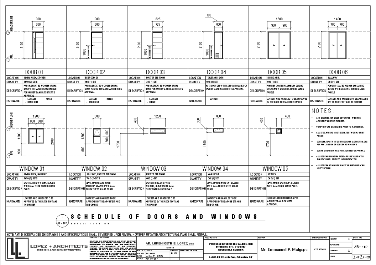 AR - 107: Door and Window Specifications for Approval - Studocu