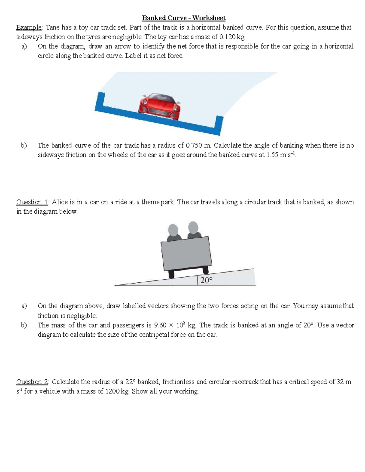 Banked Curve Worksheet: Forces & Calculations in Circular Motion - Studocu