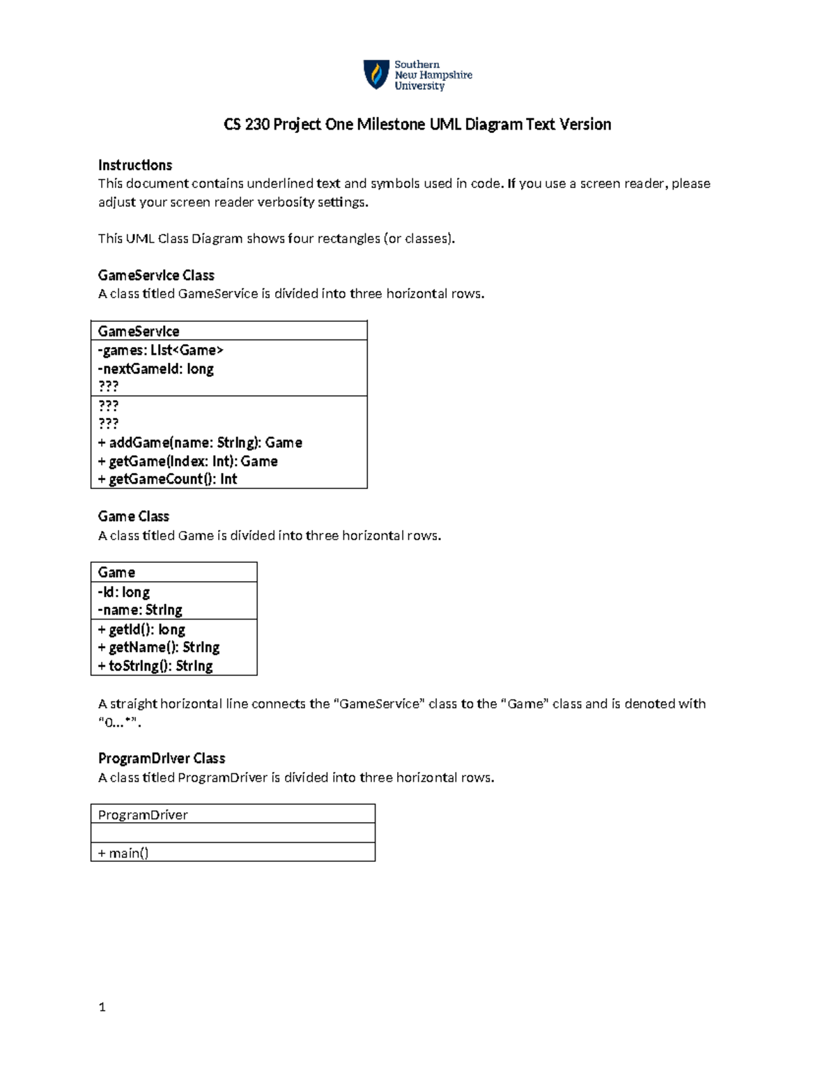 CS 230 Project One UML Class Diagram Overview and Details - Studocu
