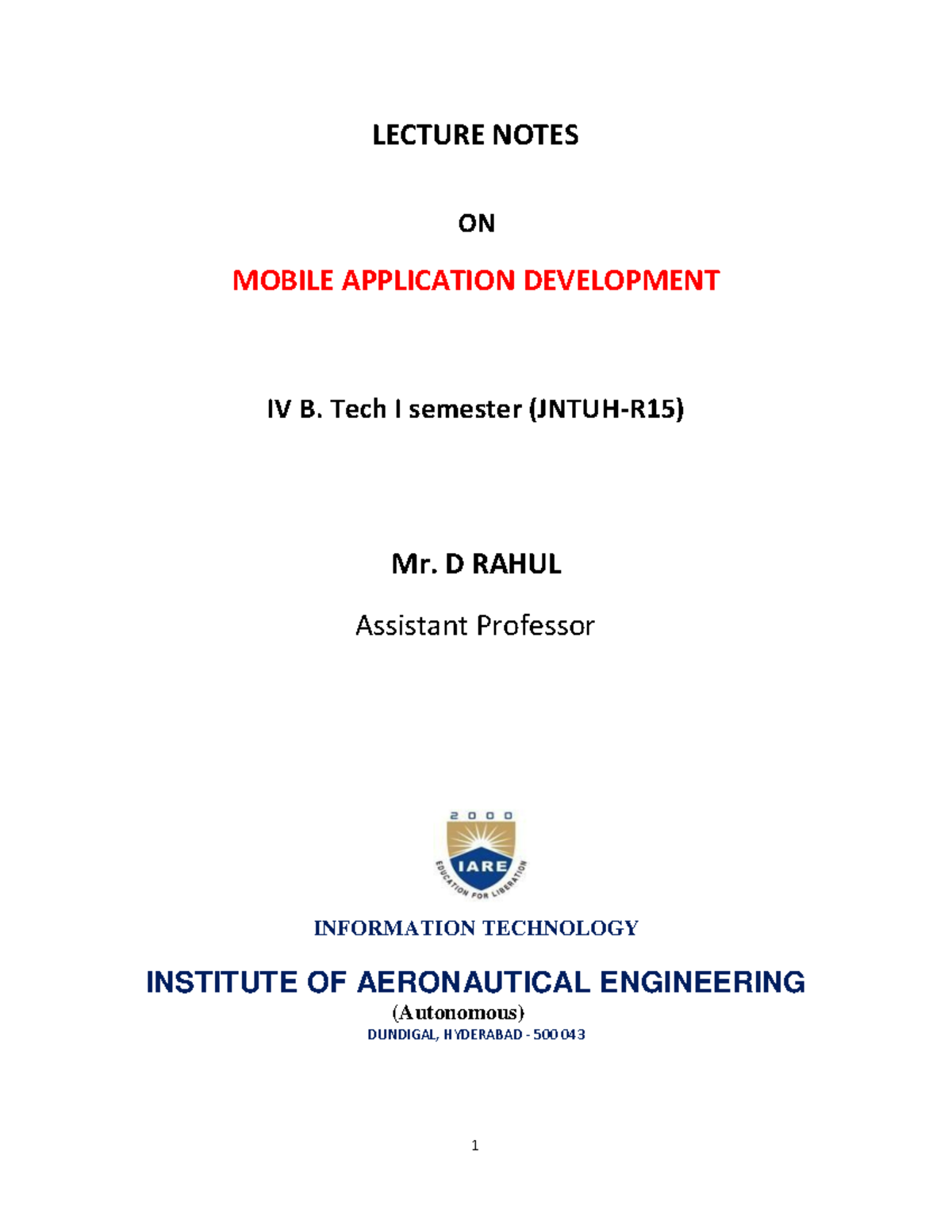 Mobile application development study notes - LECTURE NOTES ON MOBILE ...