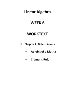 Linear Algebra Worktext: Week 5 - Determinants and Applications - Studocu