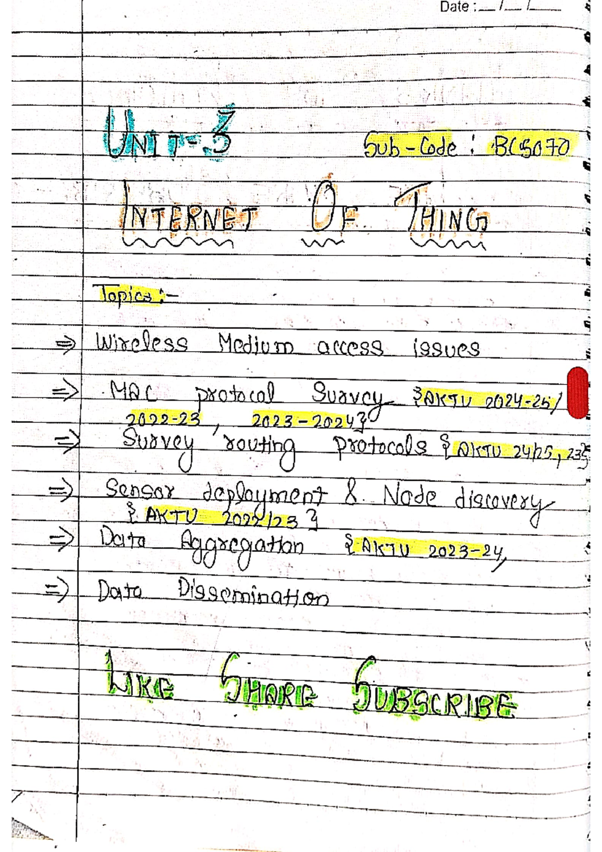 IOT Unit 3: Survey of MAC Protocols and Routing in Wireless Networks - Studocu