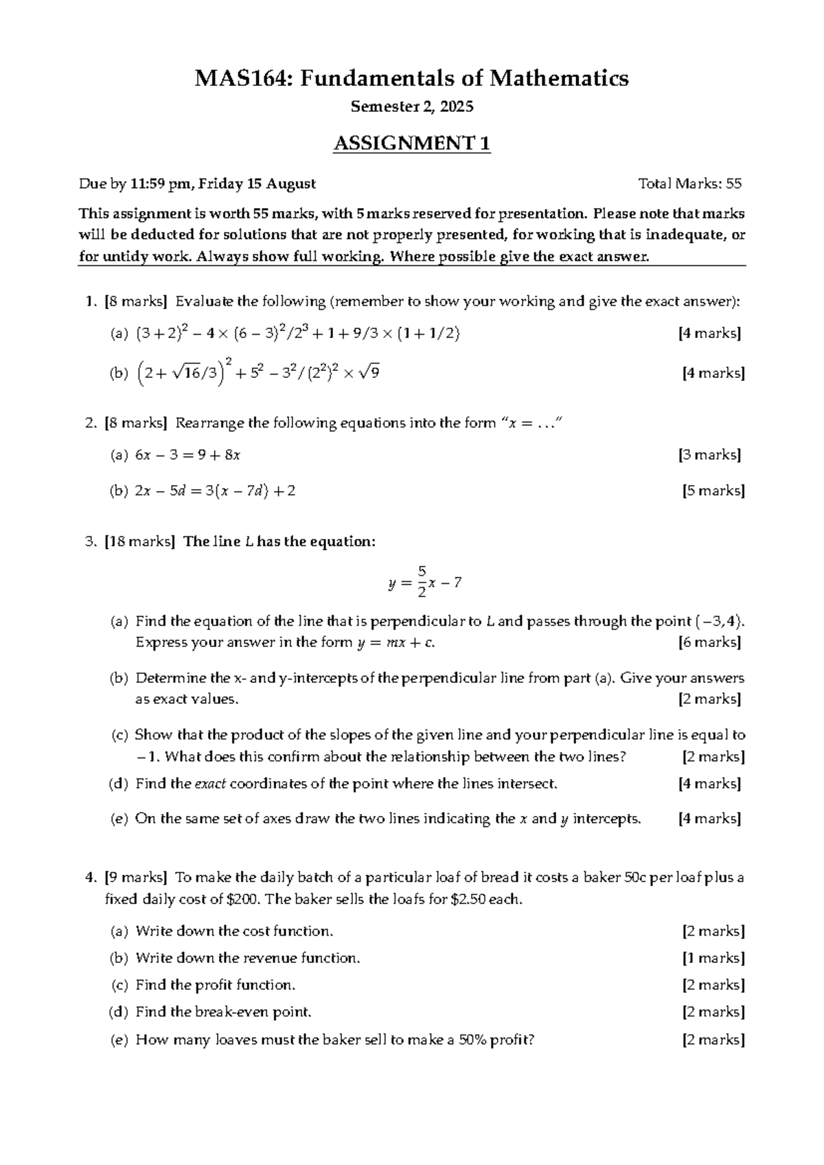 MAS164: Assignment 1 Notes - Fundamentals of Mathematics S2 2025 - Studocu