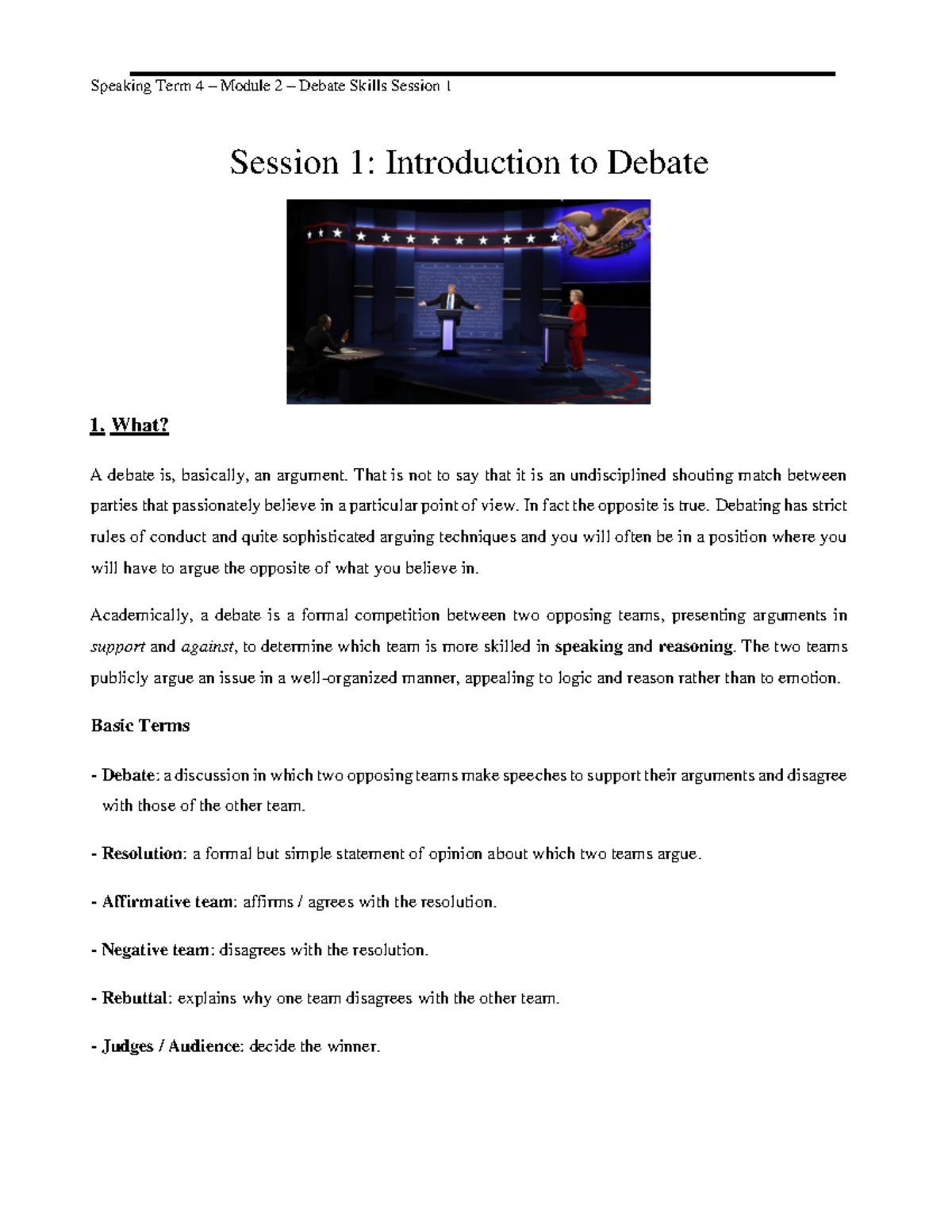 Session 1: Intro to Debate Techniques and Skills for Success - Studocu