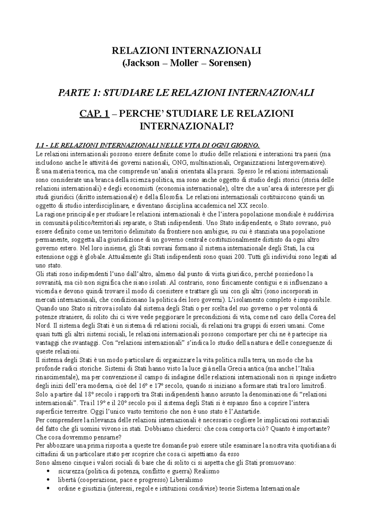 Relazioni Internazionali (Jackson- Sorensen) - RELAZIONI INTERNAZIONALI ...