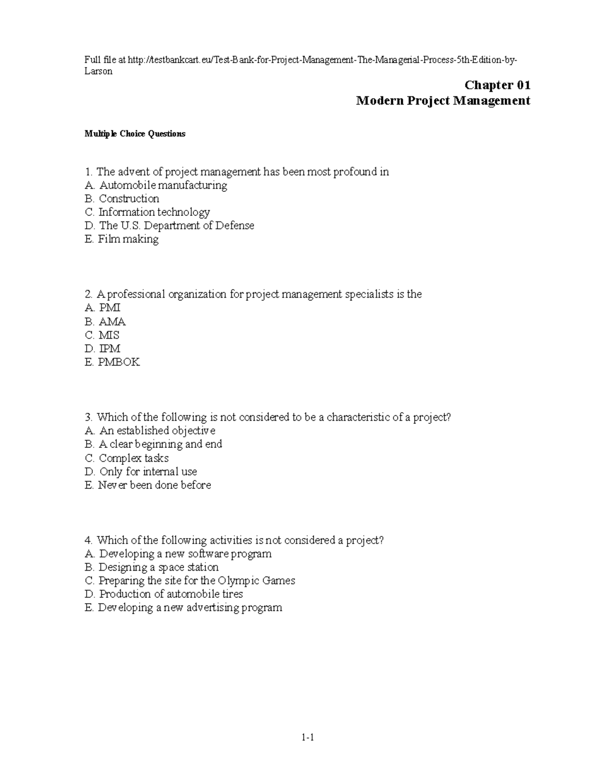 Chapter 01 Modern Project Management Mul - Larson Chapter 01 Modern ...