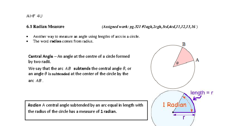 MHF 4U 6.1 Radian Measure: Understanding Angle Measurement - Studocu