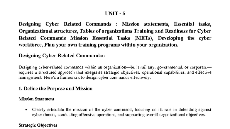 CSOD UNIT 5 - Designing Effective Cyber Commands and Training Framework ...