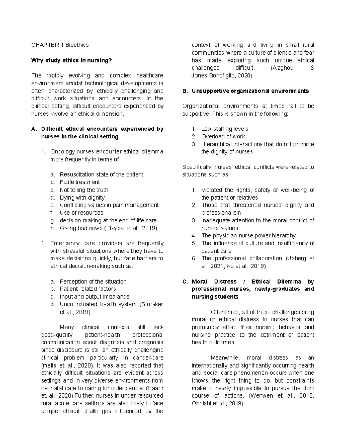 Bioethics in Nursing: Ethical Challenges and Moral Distress (NUR 101 ...