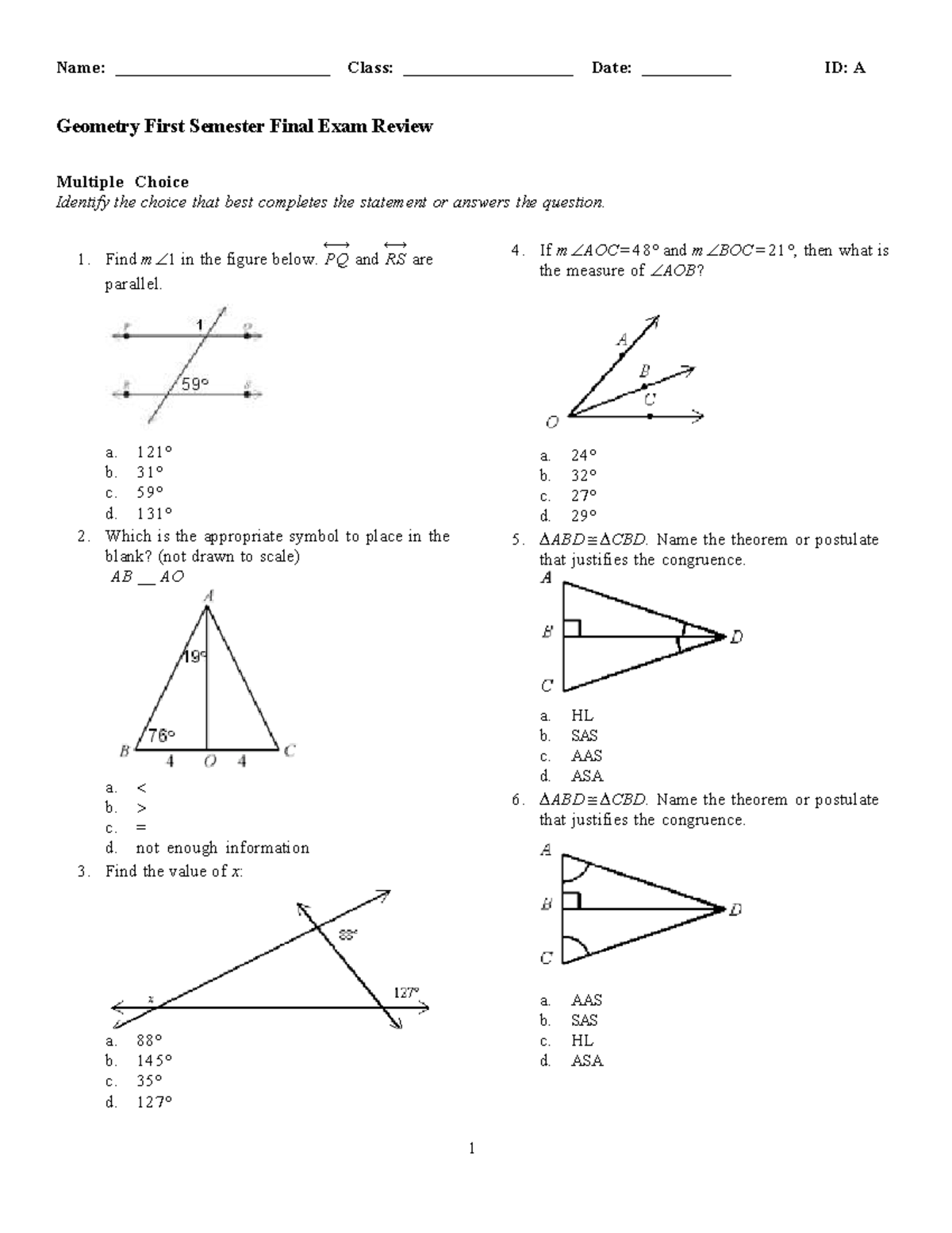 Geometry 1st Sem Final Exam Review Key - Studocu