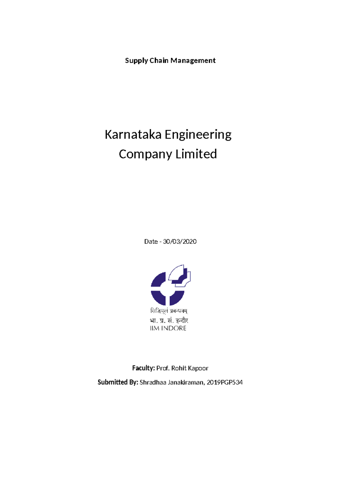 478101980 SCM Karnataka Engineering Case Study Analysis - Studocu