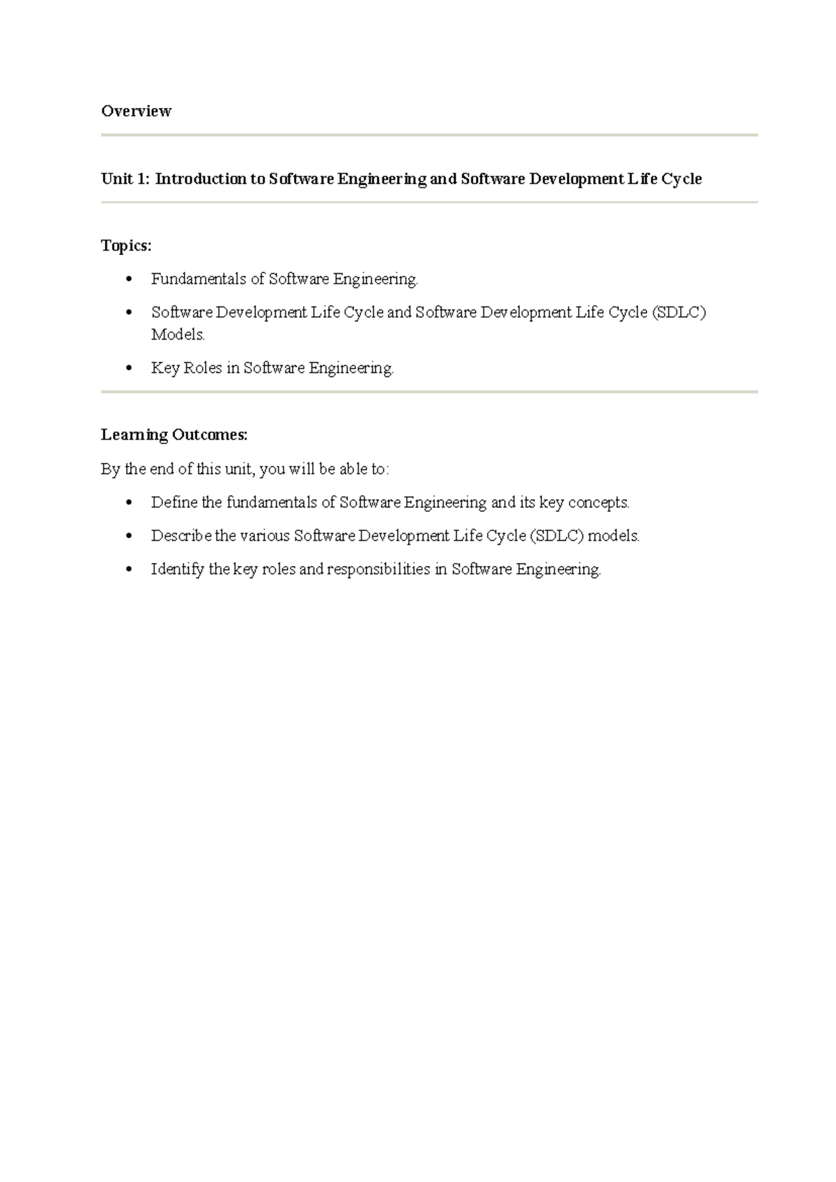 1 - Overview - Overview Unit 1: Introduction to Software Engineering ...