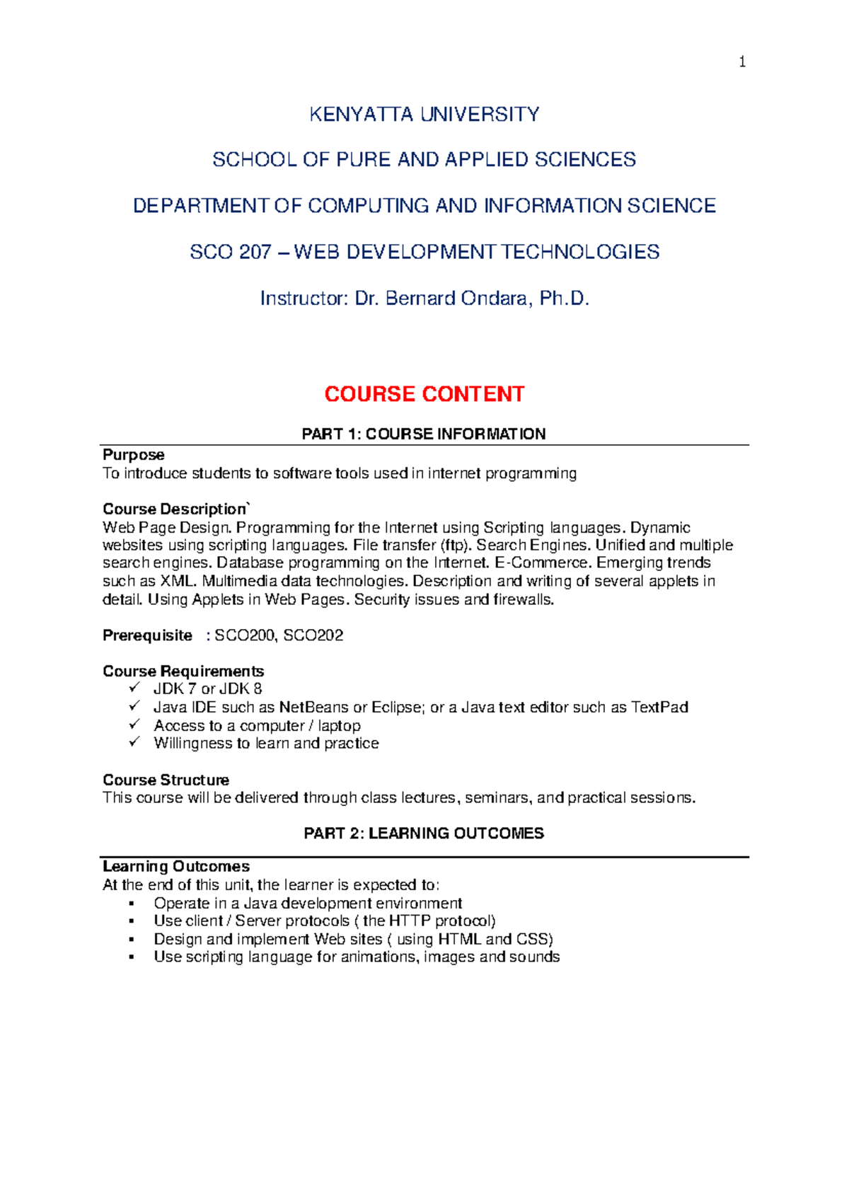 SCO 207 Web Development Technologies Course Content Notes - Studocu